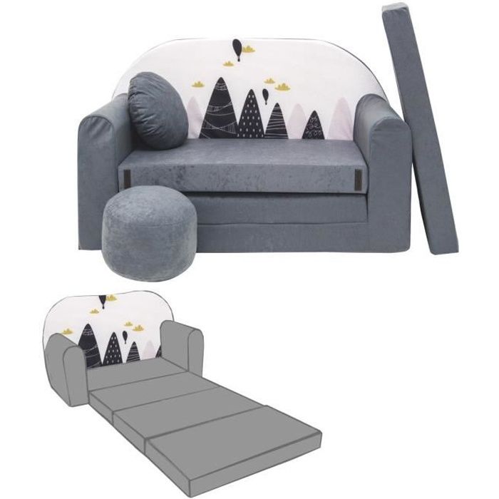 Canapé convertible lit enfant NINO - Montagnes gris - Modulable - OEKO ...