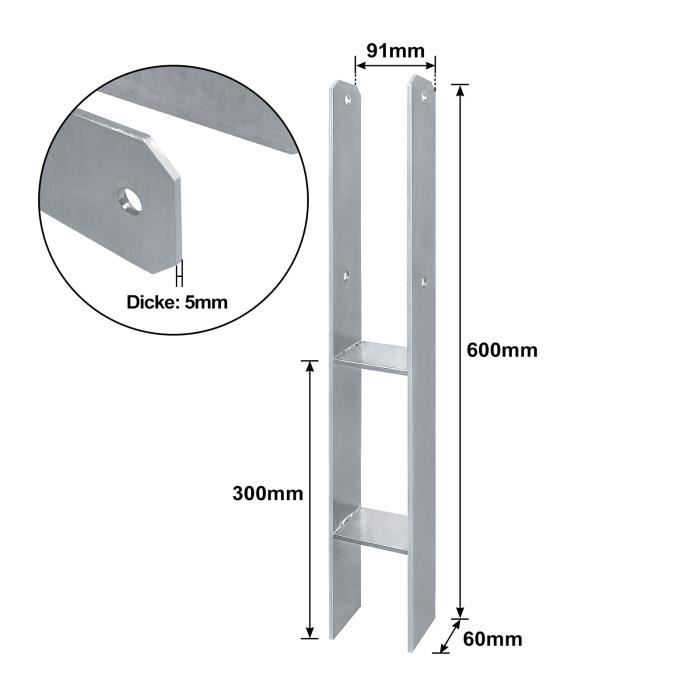 Supports de poteau en H galvanisé AUFUN - Lot de 2 - 91x600mm - pour ...