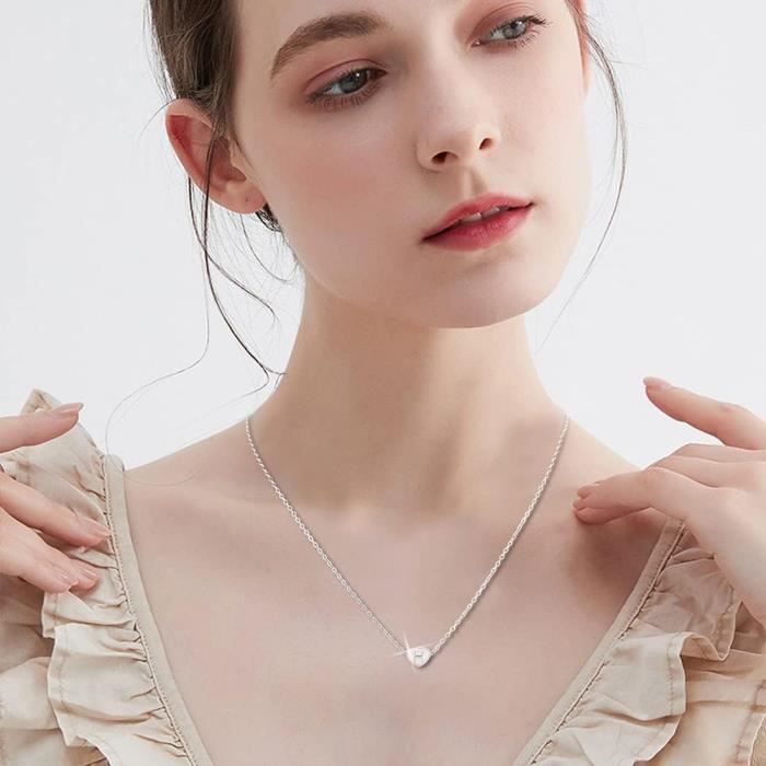 Argent Initiales Collier Coeur Lettre Chaîne,Acier Inoxydable Miniature ...