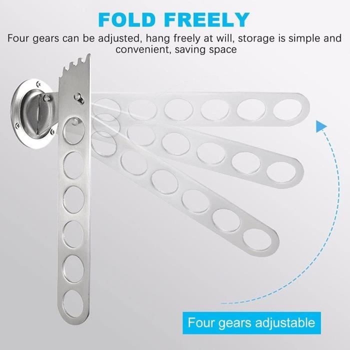 Porte Cintre Mural Rabattable, 6-Trous Étendoir Mural En Acier ...