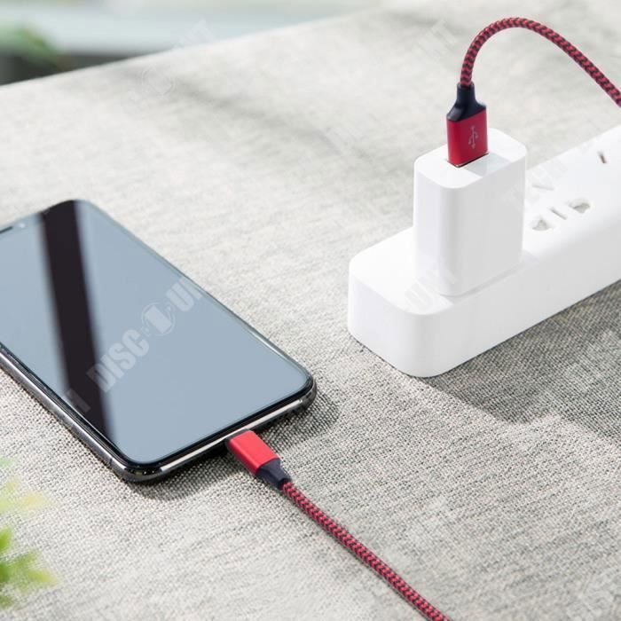 Câble USB-C - TECH DISCOUNT - 2 m - Rouge - Compatible Samsung LG Honor ...