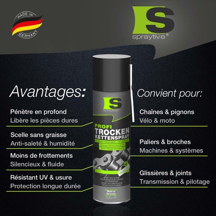 Spraytive 24 x 500ml spray chaîne sec pro – spray PTFE, graisse chaîne ...