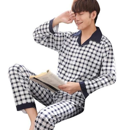 Pyjama homme en coton long,DIHOPE hommes ensemble coton printemps à ...