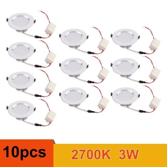 10 Pack Spots LED Encastré 3W Spots de Plafond Encastrables Rond Blanc Chaud Lampe Plafonnier ...
