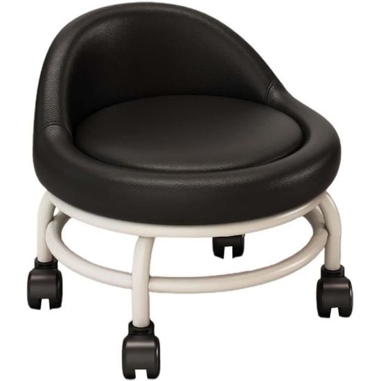 Tabouret Roulant Rond Bas - TRAHOO - Tabourets - Noir - Cuir PU - Métal ...