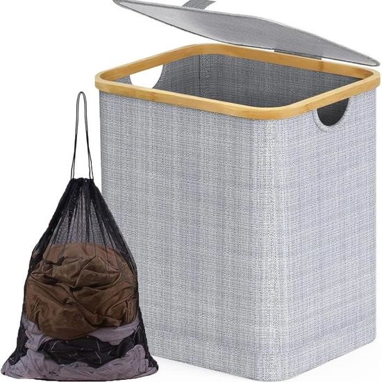 Panier à Linge Sale Pliable 65L - TRAHOO - Gris - Tissu Oxford épais ...