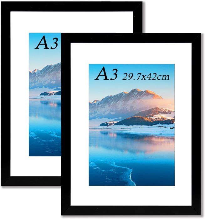Lot de 2 cadres photo A3 - 29,7 x 42 cm - En bois - Noir - Format A3 ...