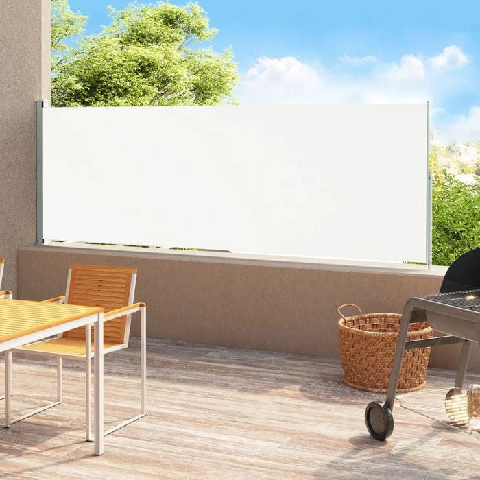 Store Rétractable de Patio 220x500 cm Crème Tissu Auvent Latéral Simple ...