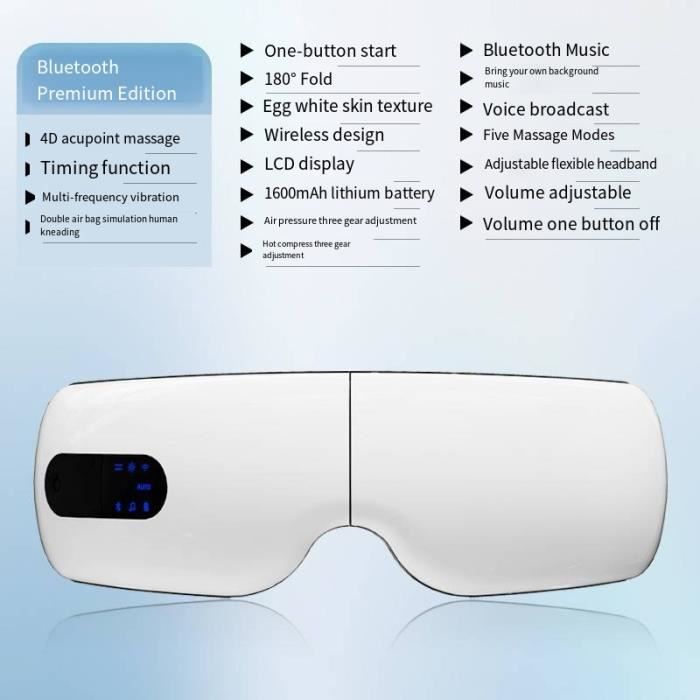 BLANC - Masseur oculaire intelligent électrique 4D Bluetooth à domicile ...