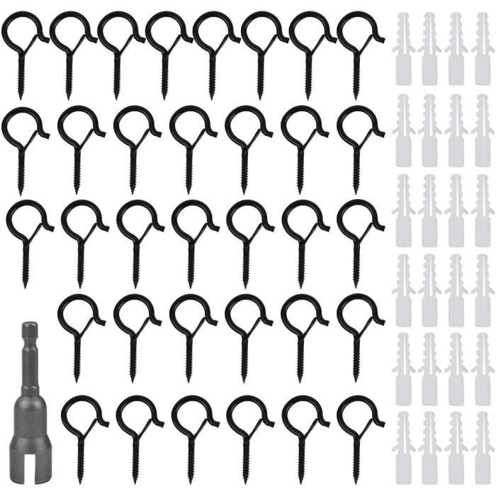 NA Crochet à Visser Plafond 37Pcs Crochets à Vis Noir Piton à Visser ...