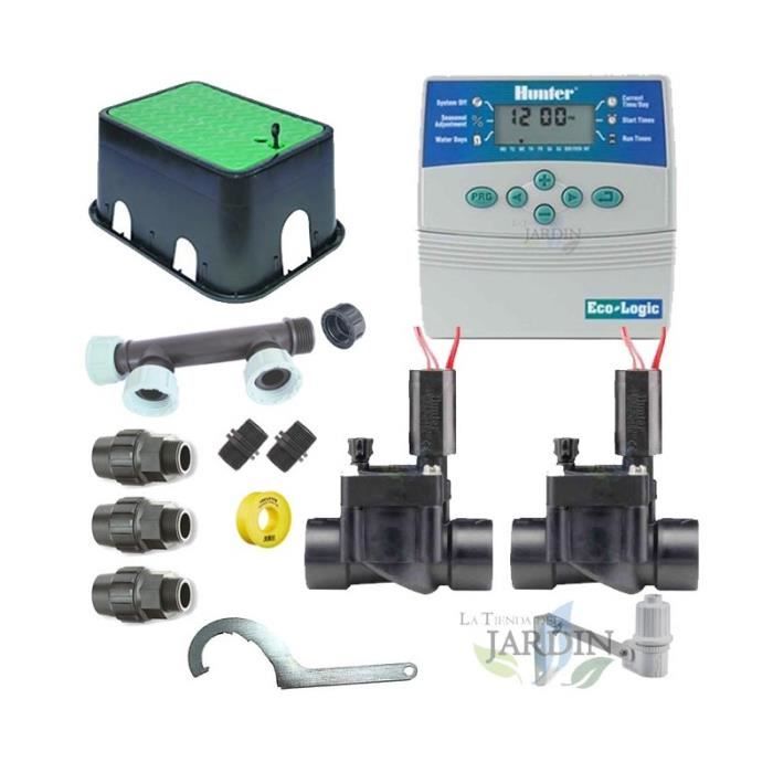 Kit d'arrosage automatique - Hunter - 2 zones - 24v - Programmateur intérieur - Électrovannes ...
