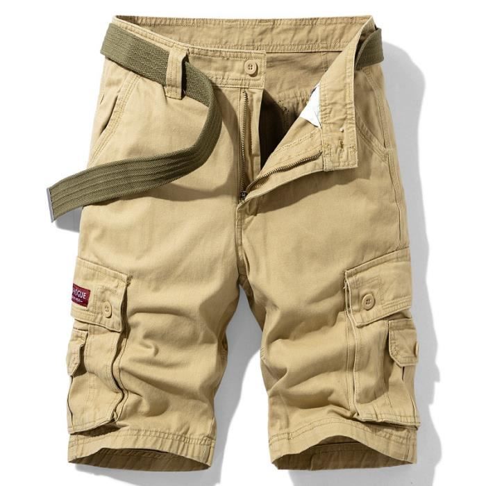 Short Cargo Homme Multipoches Coupe Droite en coton Casual Bermuda Ete ...