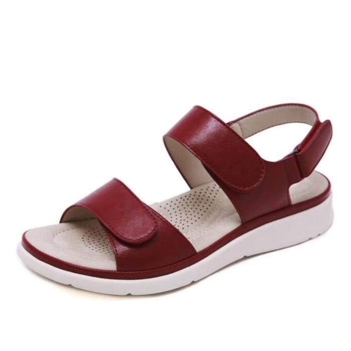 Sandales Femmes Nu-pieds Compensé Rouge - Marque - Modèle - Cuir ...