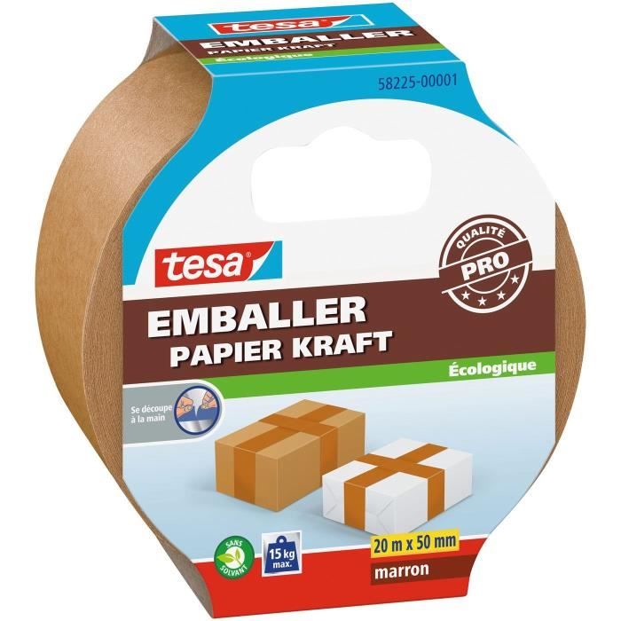 TESA Emballer papier kraft ecologique - 20 m x 50 mm - Marron ...