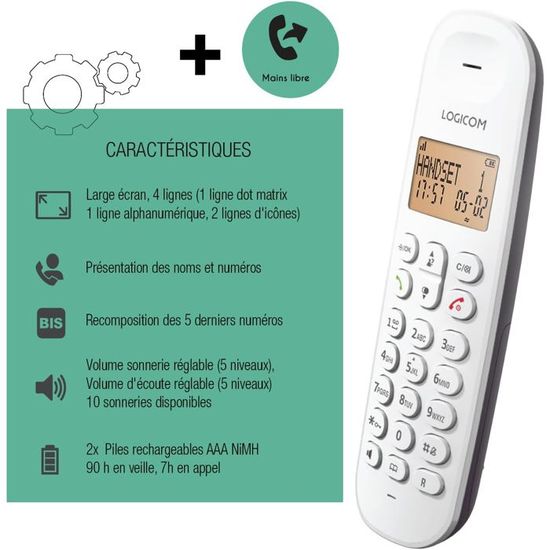 Logicom ILOA 150 Téléphone Fixe sans Fil sans Répondeur - Solo ...