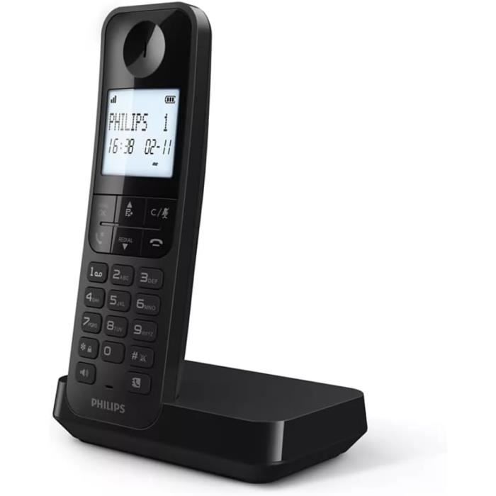Téléphone fixe sans fil - PHILIPS - D2701B - Écran rétroéclairé 4,6 ...