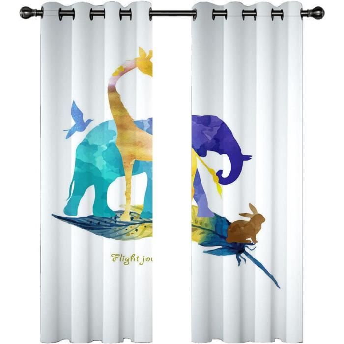 Lot De 2 Rideau Enfant À Oeillets - 3D Girafe Éléphant Peinte Motif ...