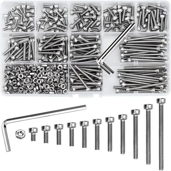 M3 Bouton à Tête Hexagonale, 440Pcs Écrou de Blocage Assortiment Kit en Acier inoxydable Bouton ...