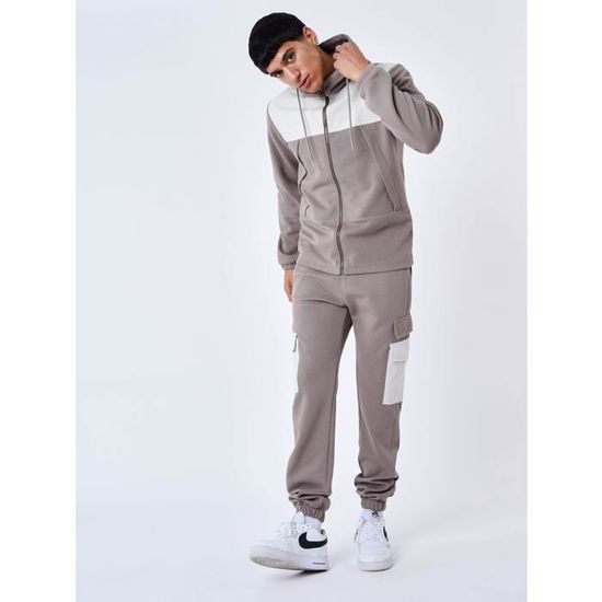 Pantalon de jogging bi-matière a poches Taupe - Cdiscount Prêt-à-Porter