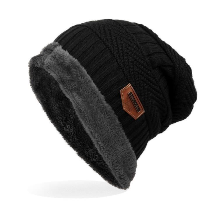 Bonnet épais et chaud en coton tricoté pour homme, Bonnet d'hiver doux ...