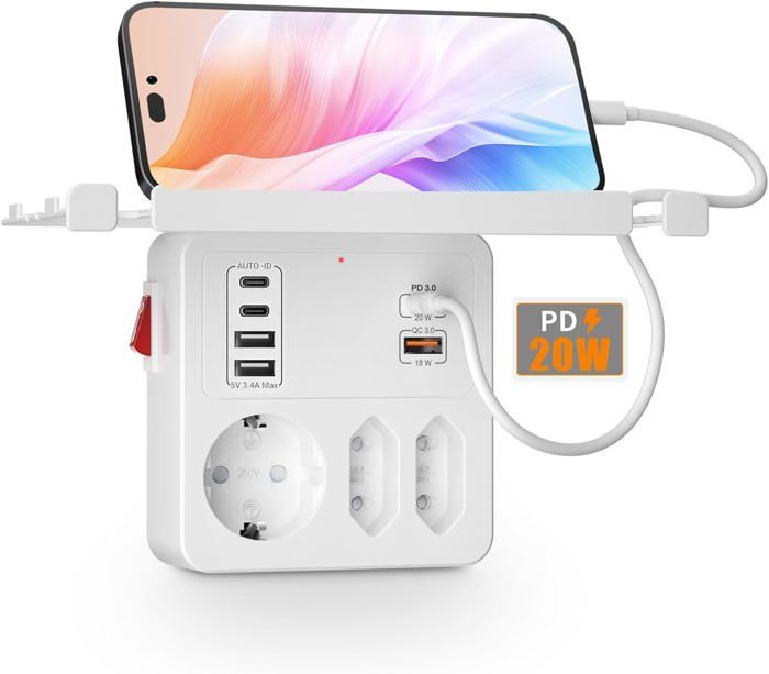 PD20W Prise Multiple avec Interrupteur,Multiprise Murale avec Charge ...