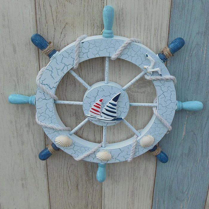 Roue de bateau en bois, décoration de gouvernail de volant de bateau nautique de 28 cm, roue de ...