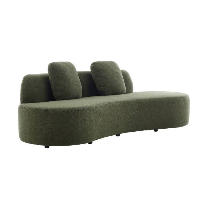 Canapé virgule 3 places en tissu bouclette kaki forme organique - WAVE ...
