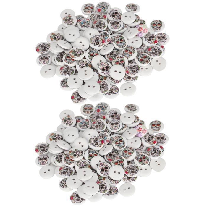 Duokon Bouton en bois Lot de 200 Boutons en Bois, Boutons Tête de Mort ...