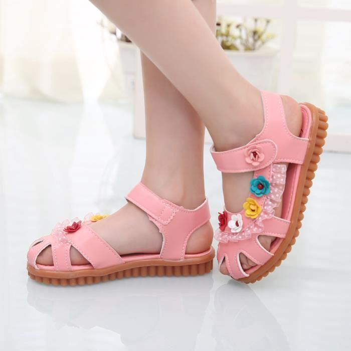 Été décoration florale fille enfants Sandales Rose Rouge Rose ...