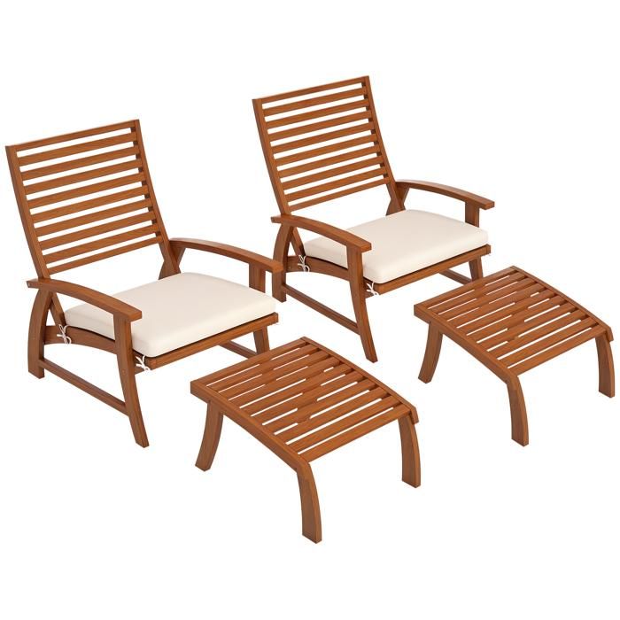 Ensemble de 2 fauteuils relax de jardin avec repose-pied coussins ...