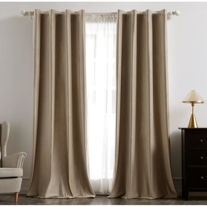Rideau Velours Beige Lot De 2, Super Doux Semi-Occultant Rideaux À ...