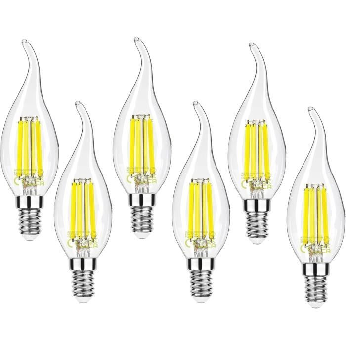 Ehskzjh Lot De 10 4W Ampoule De Filament Led E14 400Lm Flamme Bougie65700K Blanc Froid,Dimmable ...