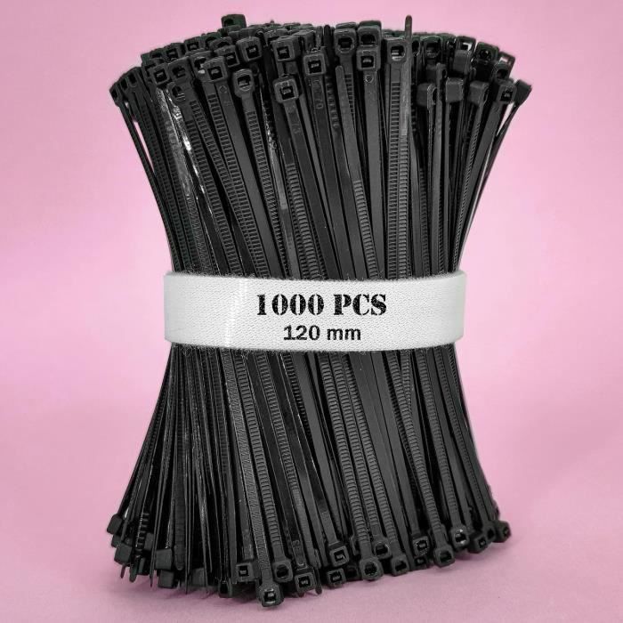 1000 pièces Serre Câbles Rilsan noir Nylon, 120 mm x 2,5 mm, Serre ...