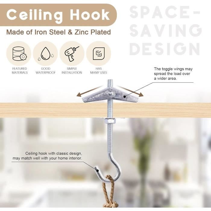 Pothook Lot De 64 Crochets De Plafond Robustes En Acier Carbone M8 × 70 ...