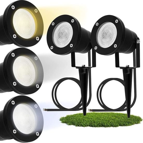 Lot de 2 spots de jardin HORTI Spike GU10 étanches IP65 avec piquet ...
