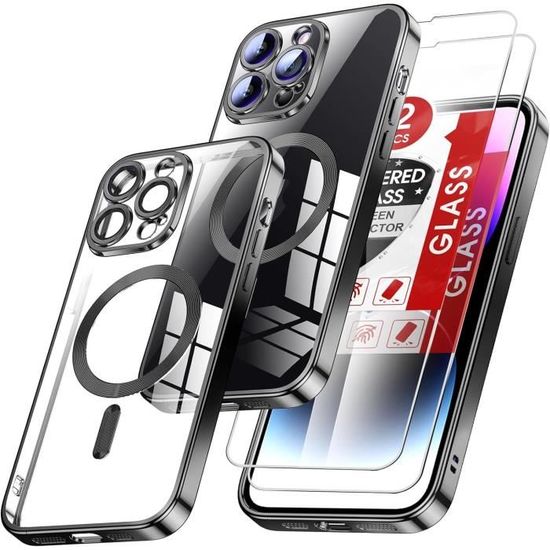 Coque de téléphone - MagSafe - iPhone 15 Pro - Noir - Bords chromés ...