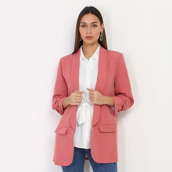Veste blazer corail à manches retroussées Rose - Cdiscount Prêt-à-Porter