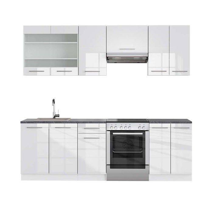 Cuisine Fame-Line, 240 cm , PT Anthracite, blanc brillant/blanc, Vicco ...
