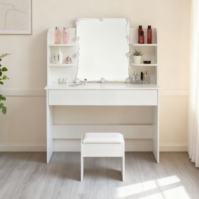 Coiffeuse avec éclairage LED Miroir, Table Maquillage avec Rangement ...