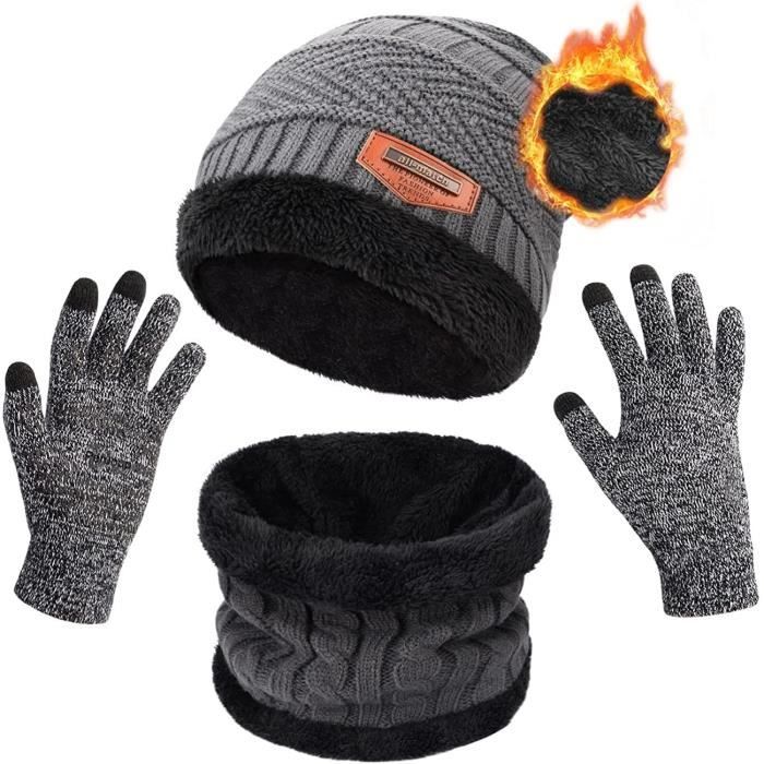 Chapeau Homme et Femme Hiver, 3 PCS Ensemble Bonnet Echarpe Doublé ...