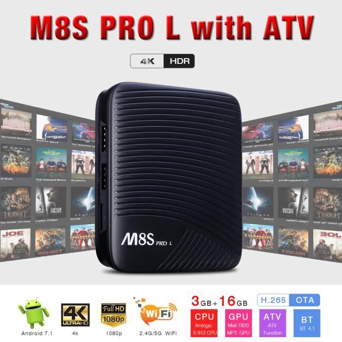 TV BOX M8S PRO L Android 7.1 Box Multimédia 3GB RAM 16GB ROM Amlogic S ...