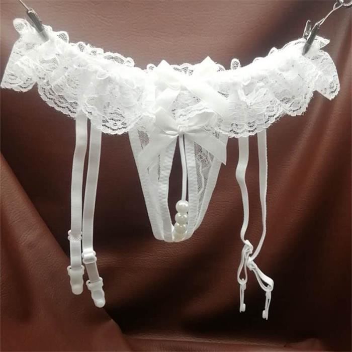 Blanc - Culotte perlée sans entrejambe avec dentelle pour femme ...