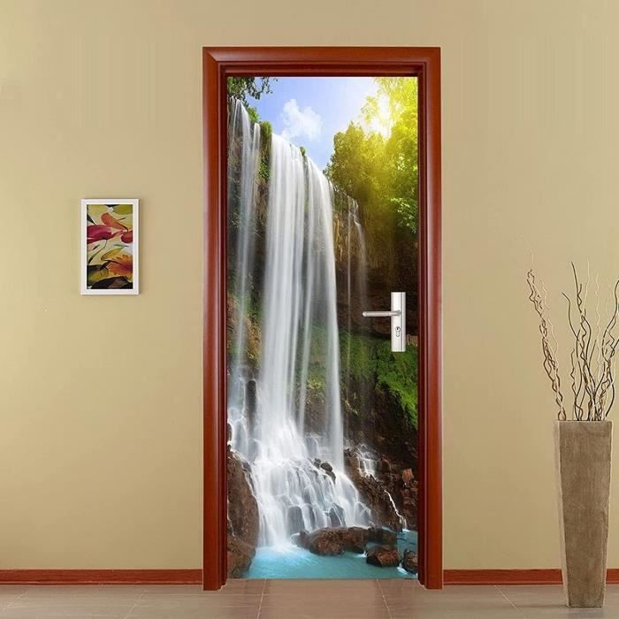 Paysage D'Arbres Cascade Stickers Porte Affiche 3D Effet Auto Adhésif ...