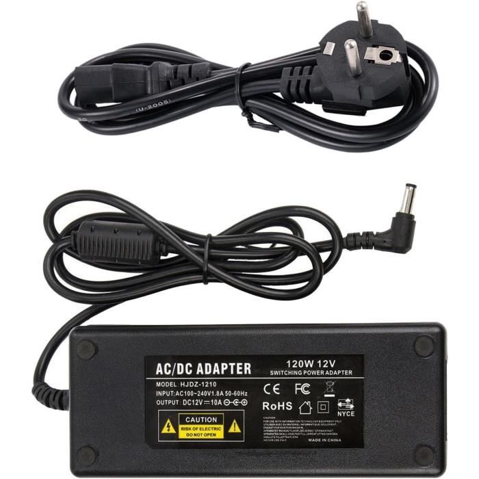 Alimentation 12V 10A, Adaptateur Ac 100-240V 50-60Hz Dc 12V 120W ...