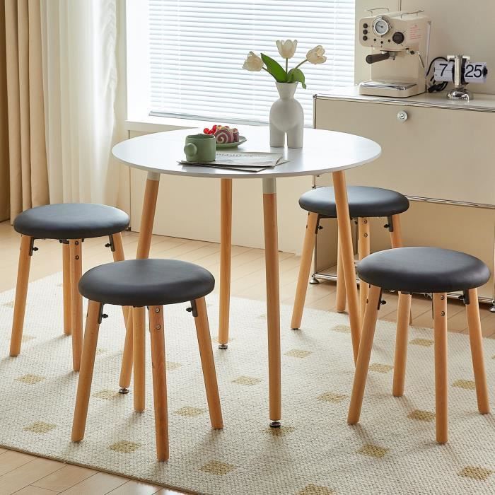 Table à Manger Complet de 4 personnes Blanc et 4 noir chaises Design ...