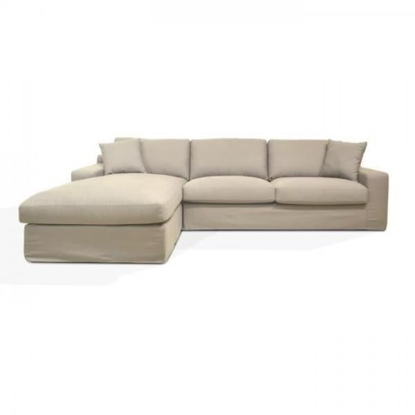 Hexagone - Canapé d'angle fixe gauche - Tissu mastic - L 306 x P 190 x ...