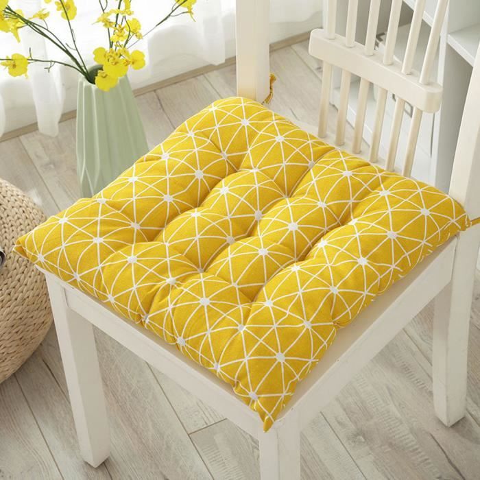 Coussins de Chaise Carrée,Lot de 4 Coussins d’Assise avec Sangles Coton ...