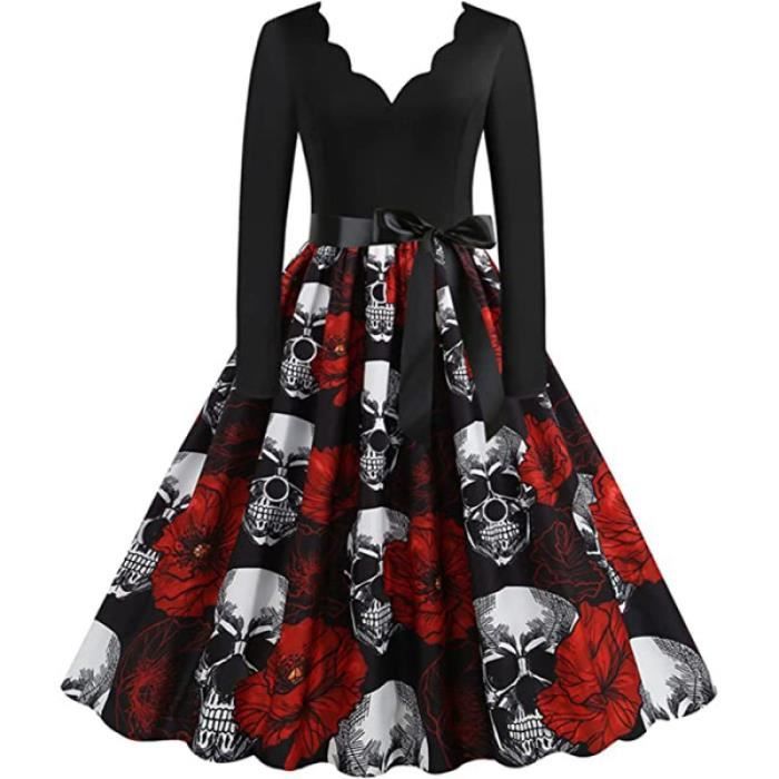 Robe Halloween Squelette Rose - Cosplay Fête Costume - Grande Fleur ...