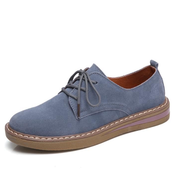 Chaussures Femme Derbies femme mode à lacets cuir souple Bleu ...