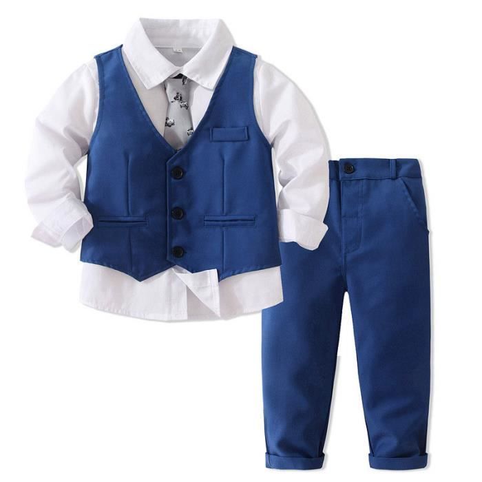 Costume 4 pièces Garçon Bleu Mariage Soirée Elégant Gentlemen ...